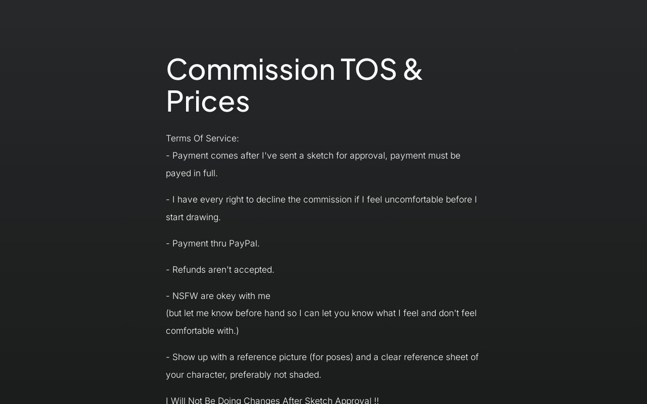 TOS & Commission Prices